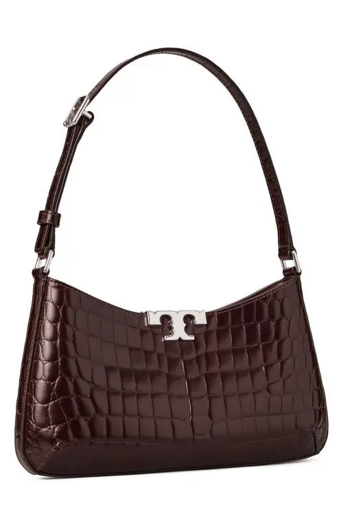 Tory Burch Slim Eleanor Croc Embossed Leather Shoulder Bag