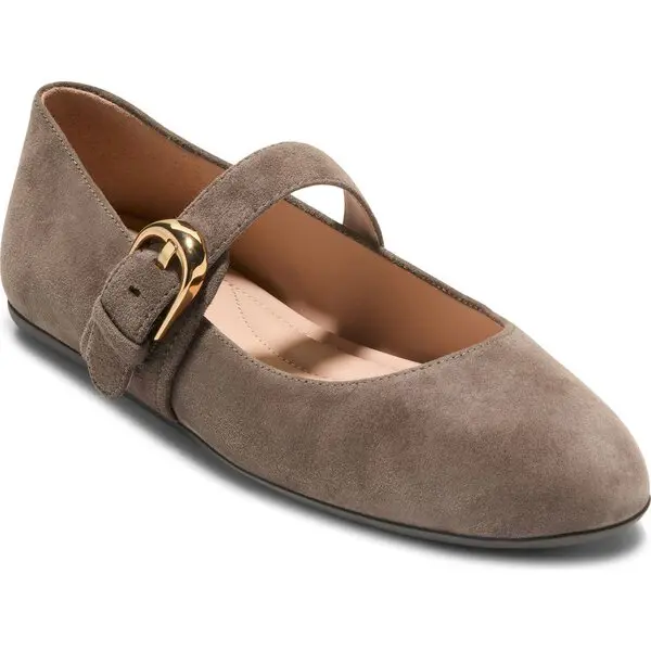 Cole Haan Alissa Mary Jane Leather Flat - Deep Olive Suede