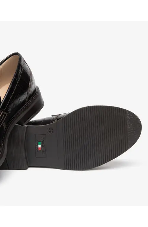 NEROGIARDINI Croc Embossed Leather Penny Loafer - Chocolate