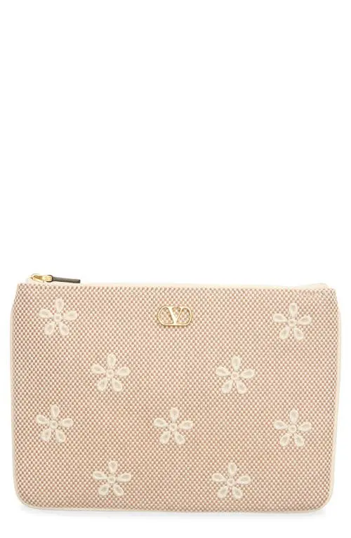Valentino Garavani Vlogo Signature Medium Floral Embroidered Flat Pouch