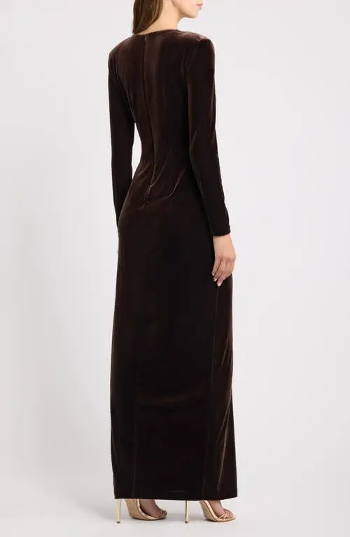 Eliza J Long Sleeve Ruched Velvet Gown
