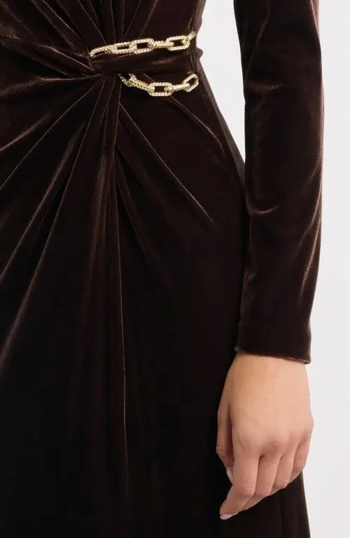 Eliza J Long Sleeve Ruched Velvet Gown