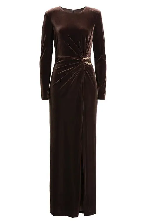 Eliza J Long Sleeve Ruched Velvet Gown