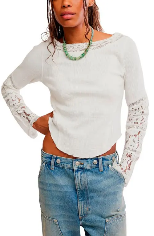 Free People Intimately Fp Amber Lace Cuff Waffle Knit Top