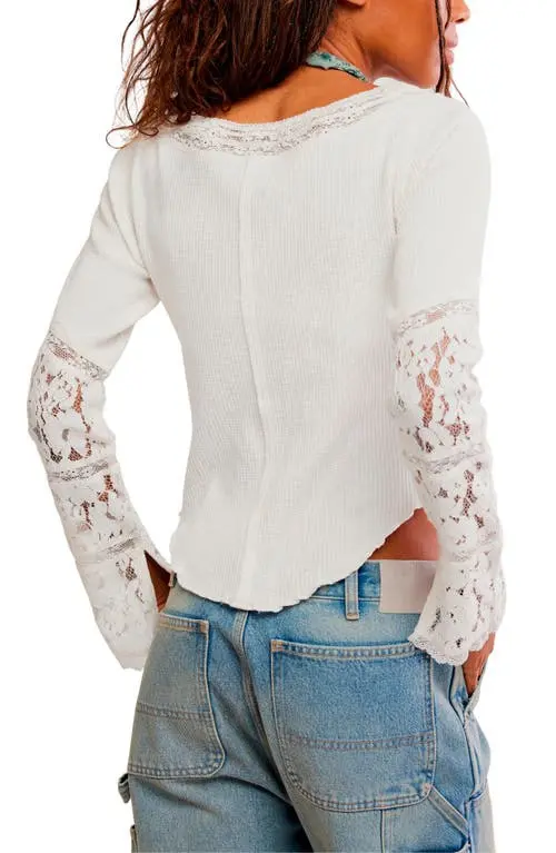 Free People Intimately Fp Amber Lace Cuff Waffle Knit Top