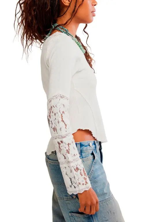 Free People Intimately Fp Amber Lace Cuff Waffle Knit Top
