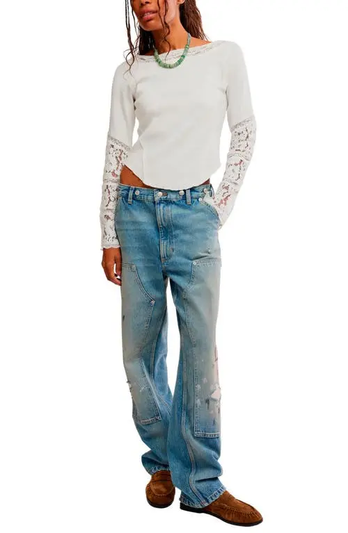 Free People Intimately Fp Amber Lace Cuff Waffle Knit Top