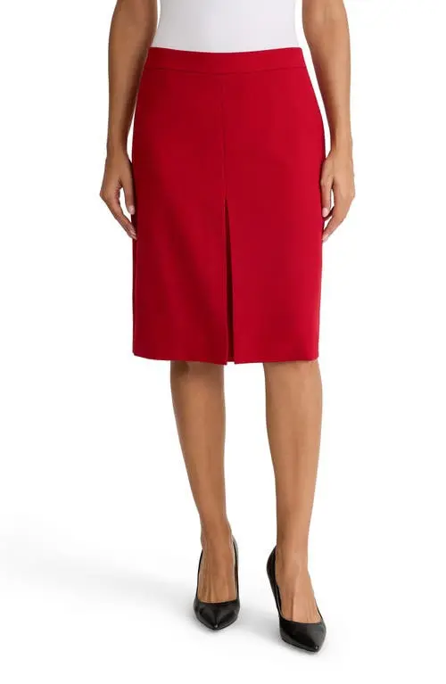 KASPER Inverted Pleat Pencil Skirt - Fire Red