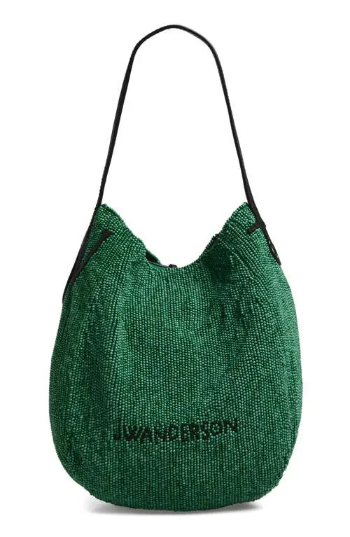 JW Anderson Small Bulb Beaded Leather Hobo Bag - Green