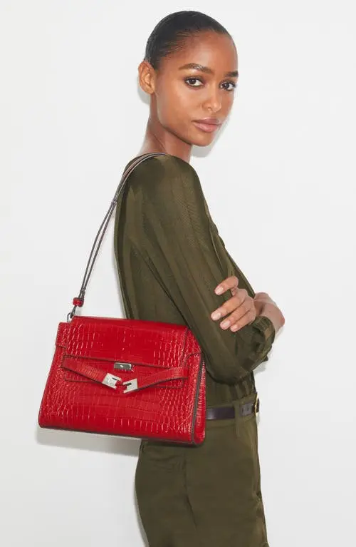 Tory Burch Lee Radziwill Croc Embossed Leather Shoulder Bag