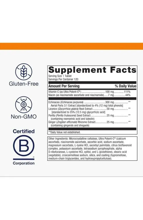 METAGENICS Echinacea Synergy Herbal Immune Support Supplement 120 Tablets