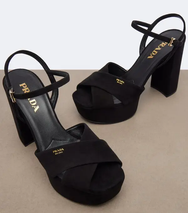Prada Suede Platform Sandals - Black