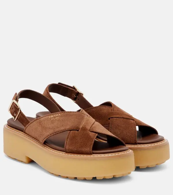 Prada Suede Platform Sandals - Brown
