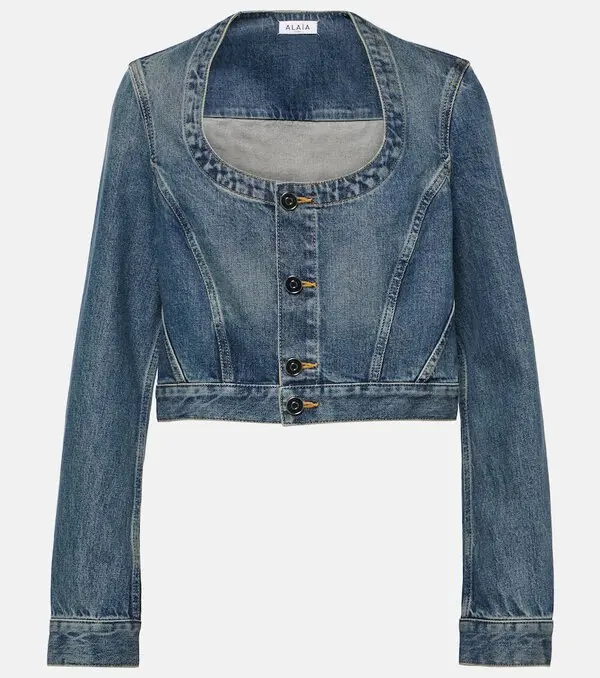 Alaïa Cropped Denim Jacket - Blue