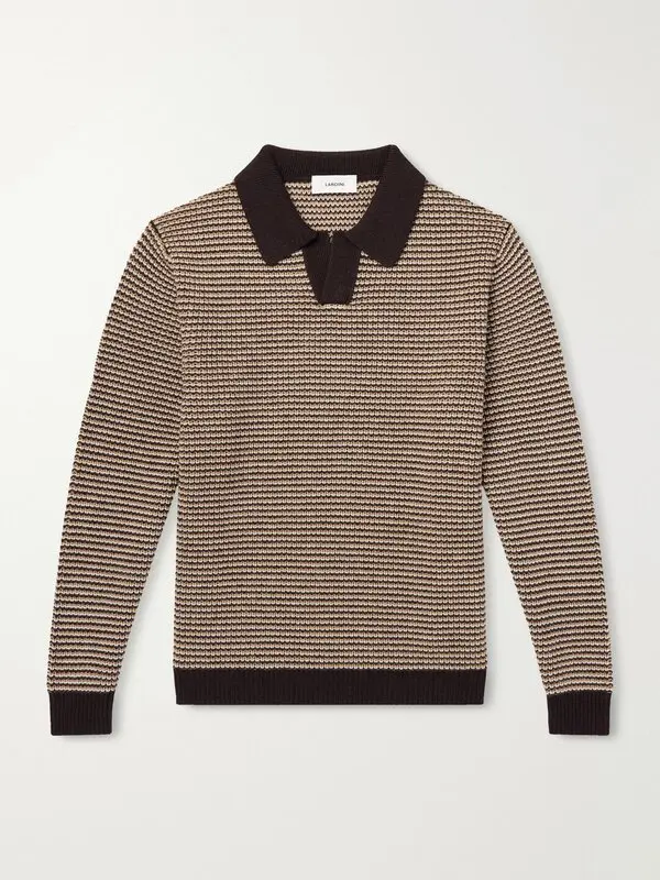 LARDINI Striped Camp-collar Wool And Cashmere Blend Sweater