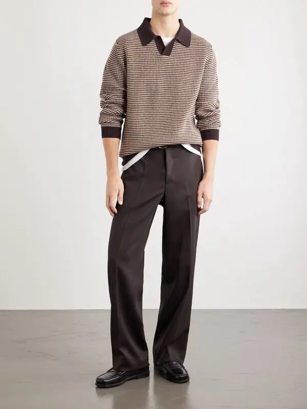 LARDINI Striped Camp-collar Wool And Cashmere Blend Sweater