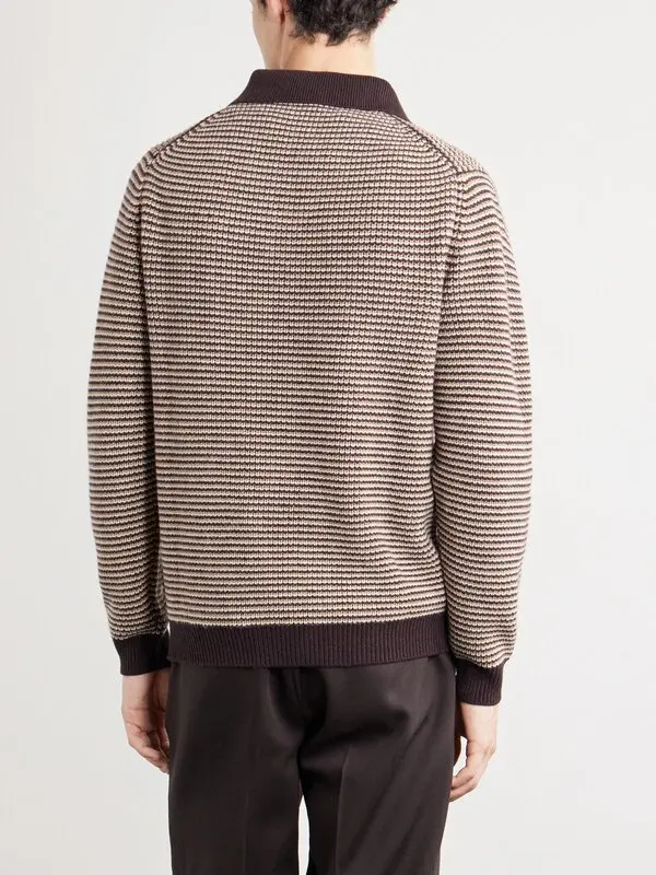 LARDINI Striped Camp-collar Wool And Cashmere Blend Sweater