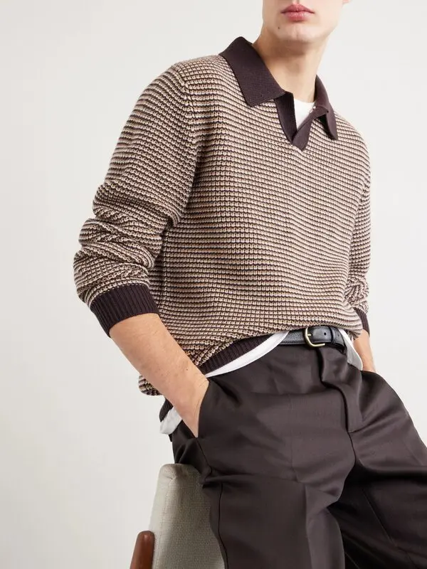 LARDINI Striped Camp-collar Wool And Cashmere Blend Sweater