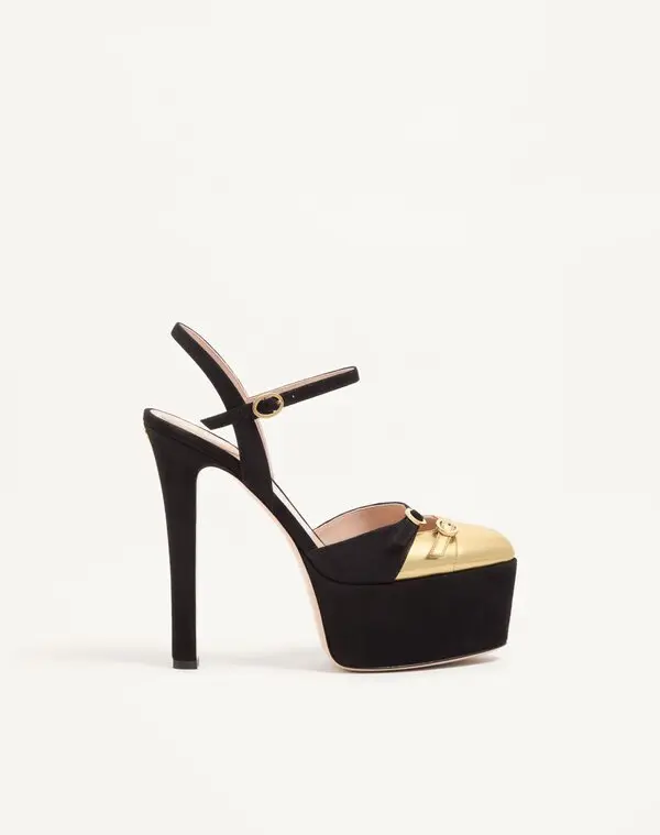 Valentino Garavani Crasher Suede Platform Pumps - Black/gold