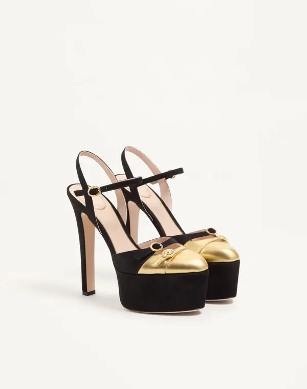 Valentino Garavani Crasher Suede Platform Pumps - Black/gold