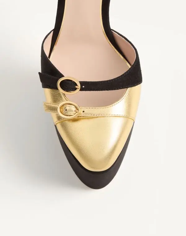 Valentino Garavani Crasher Suede Platform Pumps - Black/gold