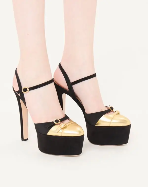 Valentino Garavani Crasher Suede Platform Pumps - Black/gold