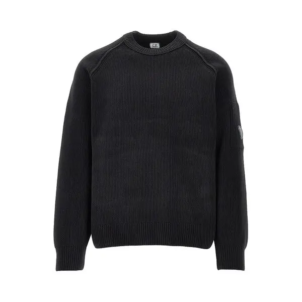 C.P. COMPANY Cotton Chenille Crewneck Sweater - Black