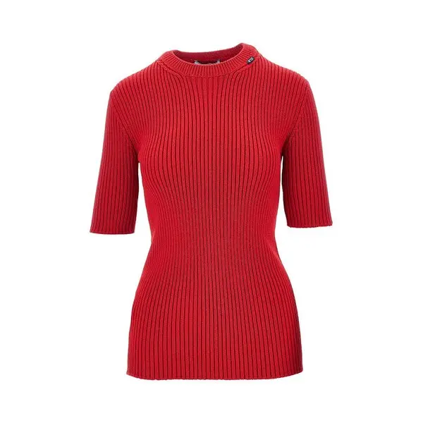 Prada Ribbed Wool Short-sleeved Crewneck Sweater - Red