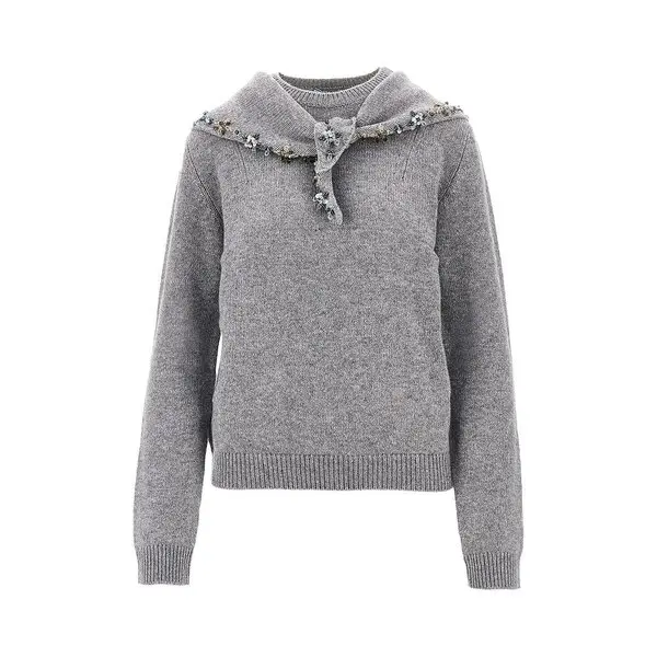 Prada Pullover In Cashmere With Embellished Scarf
