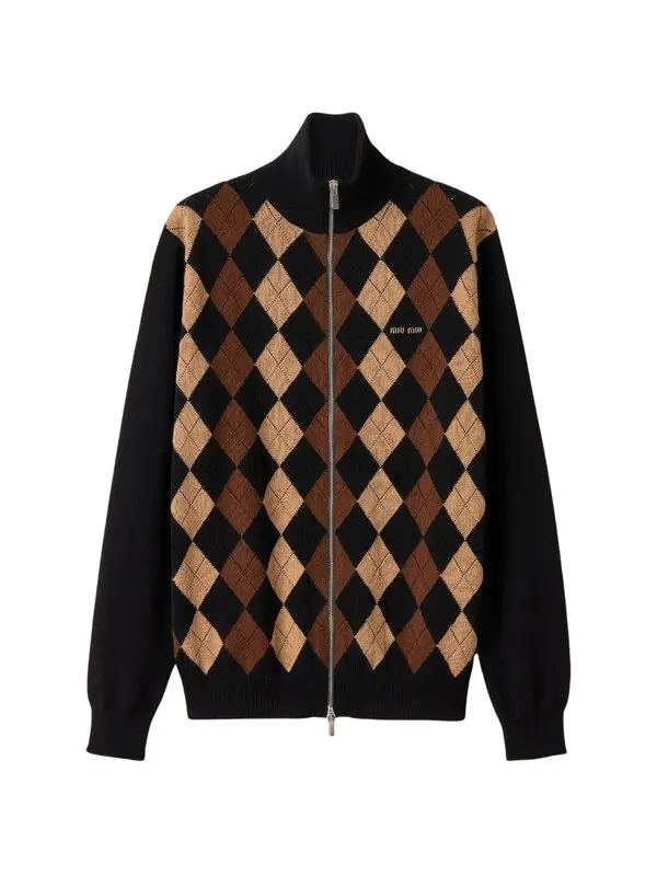 Miu Miu Argyle Zip-up Cardigan