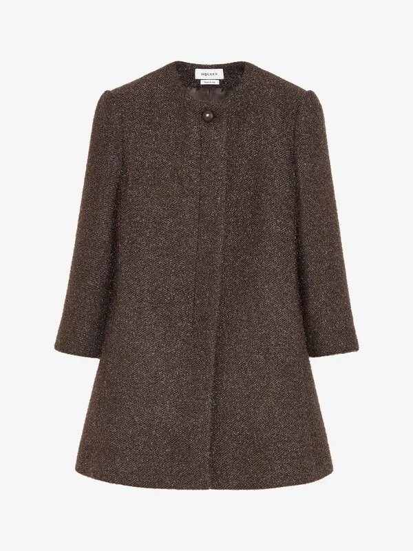 Alexander McQueen Metallic Tweed Coat - Brown