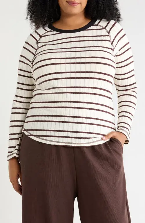 Wit & Wisdom Striped Ribbed Long Sleeve Top - Ecru/black