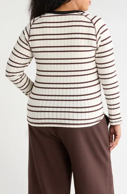 Wit & Wisdom Striped Ribbed Long Sleeve Top - Ecru/black