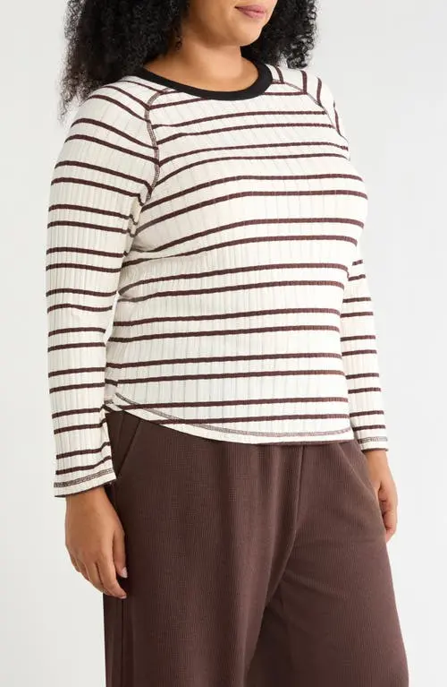 Wit & Wisdom Striped Ribbed Long Sleeve Top - Ecru/black
