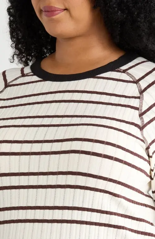 Wit & Wisdom Striped Ribbed Long Sleeve Top - Ecru/black
