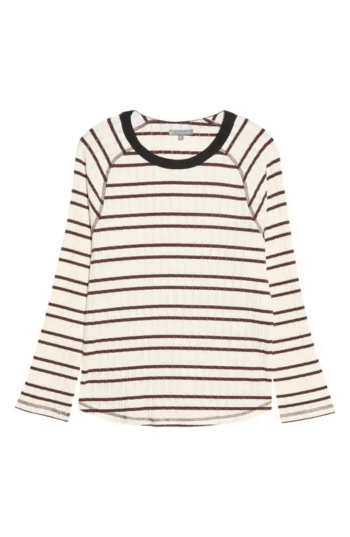 Wit & Wisdom Striped Ribbed Long Sleeve Top - Ecru/black