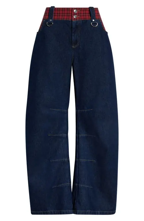 CHOPOVA LOWENA High Waist Plaid Wide Leg Jeans