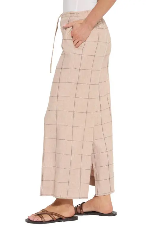 Lyssé Nixie Check Drawstring Wide Leg Linen Blend Pants