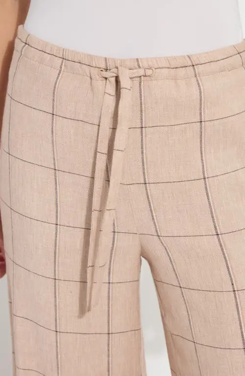 Lyssé Nixie Check Drawstring Wide Leg Linen Blend Pants