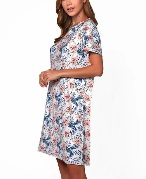 ICOLLECTION Tropical Floral Short Sleeve Nightshirt