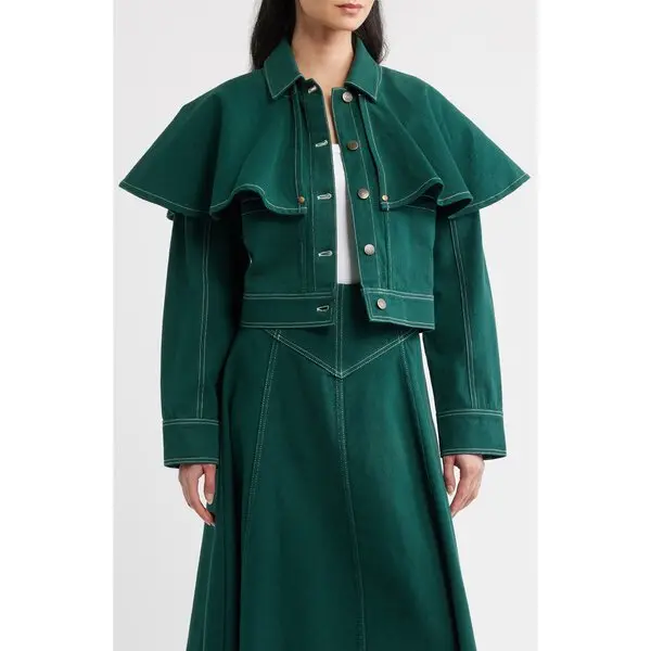 CLEOBELLA Clarke Ruffle Cape Cotton Twill Jacket - June Bug