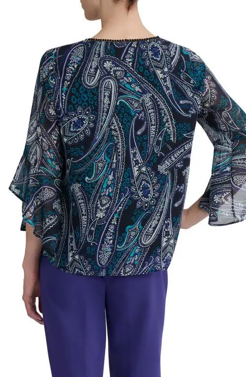 KASPER Print Ruffle Sleeve Top