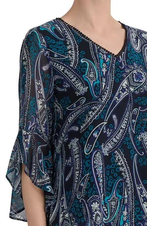 KASPER Print Ruffle Sleeve Top