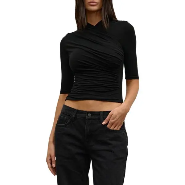 BAYSE Amrita Ruched Mock Neck Top - Shadow