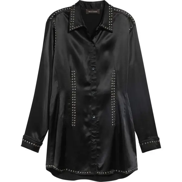 WALES BONNER Mystic Studded Satin Shirt - Black