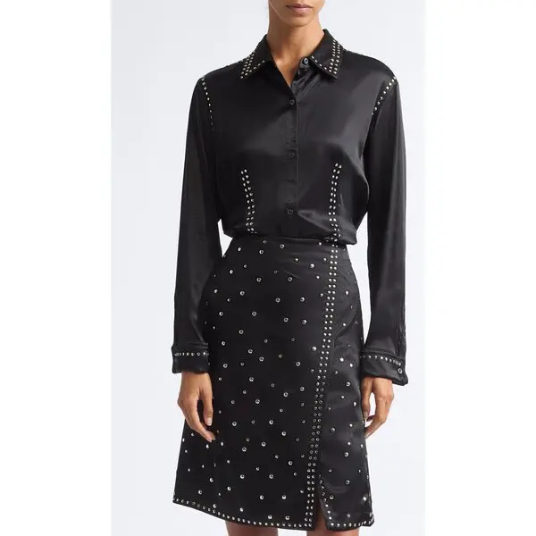 WALES BONNER Mystic Studded Satin Shirt - Black