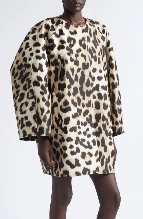 Givenchy Leopard Print Bow Scarf Short Coat - Beige