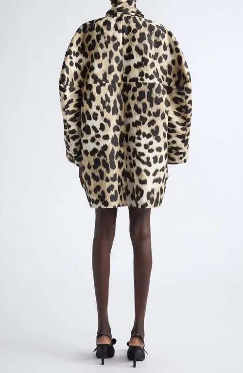 Givenchy Leopard Print Bow Scarf Short Coat - Beige