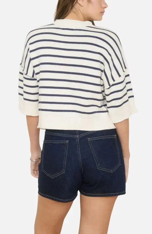 J.O.A. Striped Cotton Blend Sweater - Navy