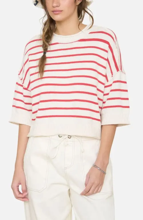 J.O.A. Stripe Cotton Blend Sweater - Red